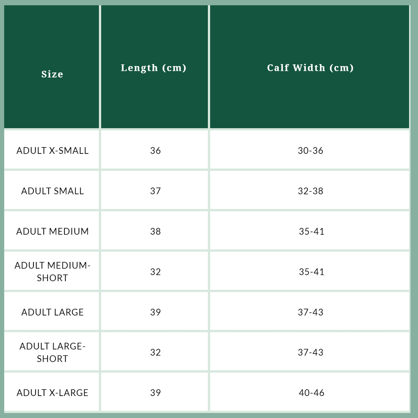 Half Chaps & Gaiters Size Guides – Tuffa Boots