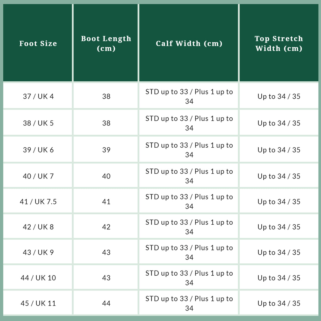 Long Boots Sizing Guide – Tuffa Boots