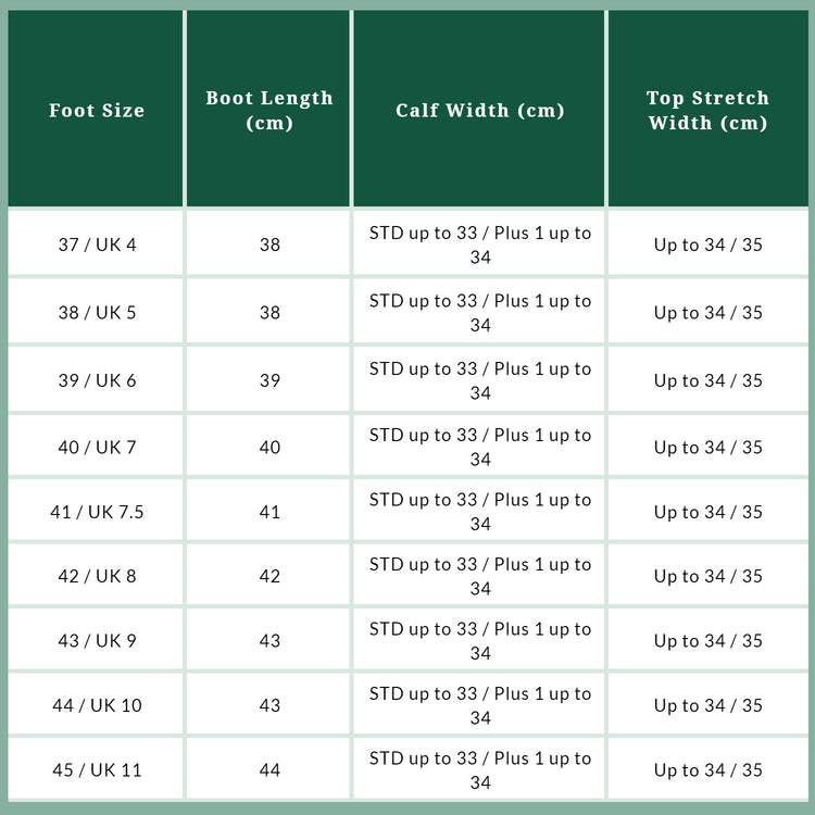 Long Boots Sizing Guide – Tuffa Boots