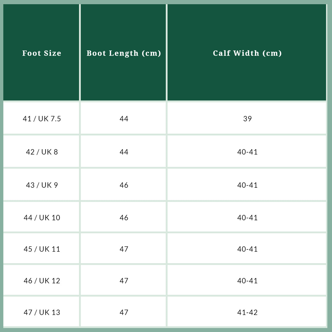 Long Boots Sizing Guide – Tuffa Boots
