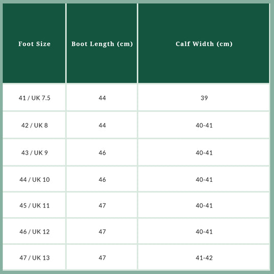 Long Boots Sizing Guide – Tuffa Boots