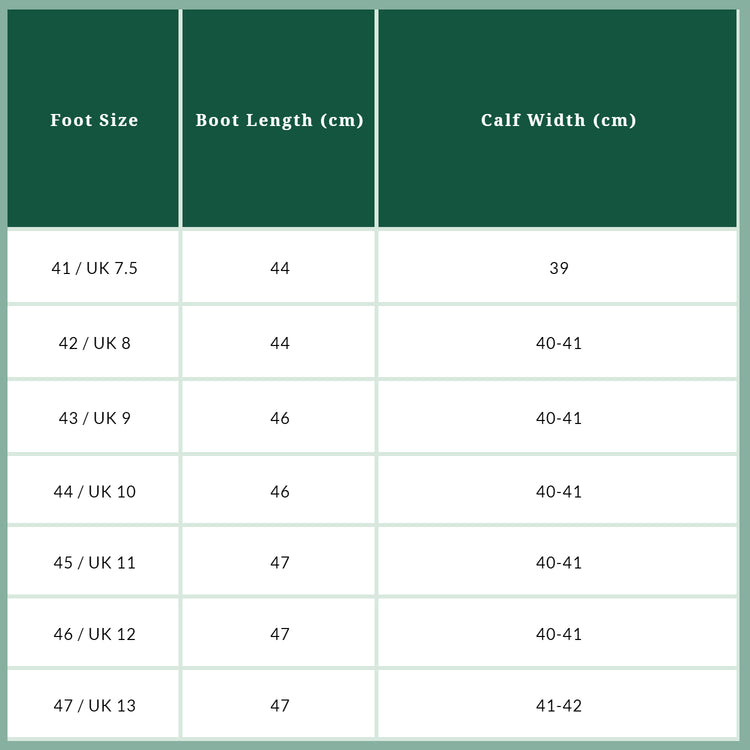 Long Boots Sizing Guide – Tuffa Boots