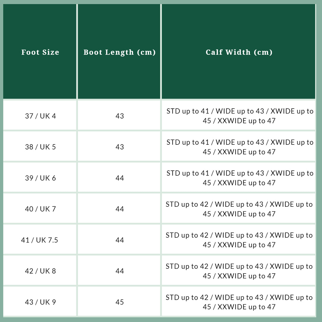 Long Boots Sizing Guide – Tuffa Boots