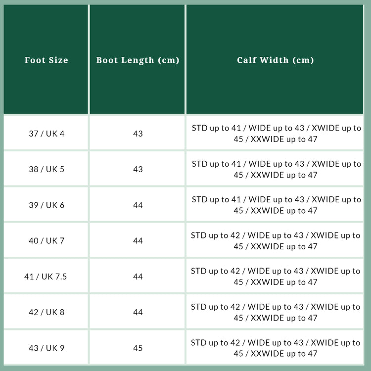 Long Boots Sizing Guide – Tuffa Boots