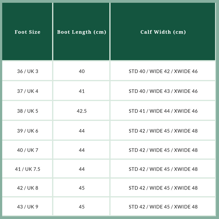 Long Boots Sizing Guide – Tuffa Boots
