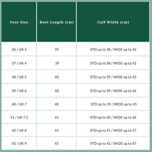 Long Boots Sizing Guide – Tuffa Boots