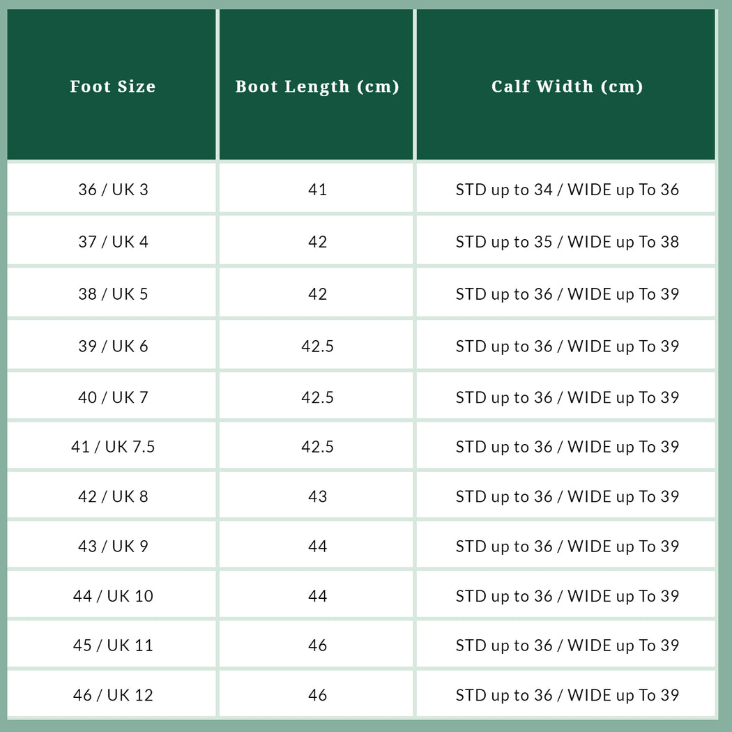 Long Boots Sizing Guide – Tuffa Boots