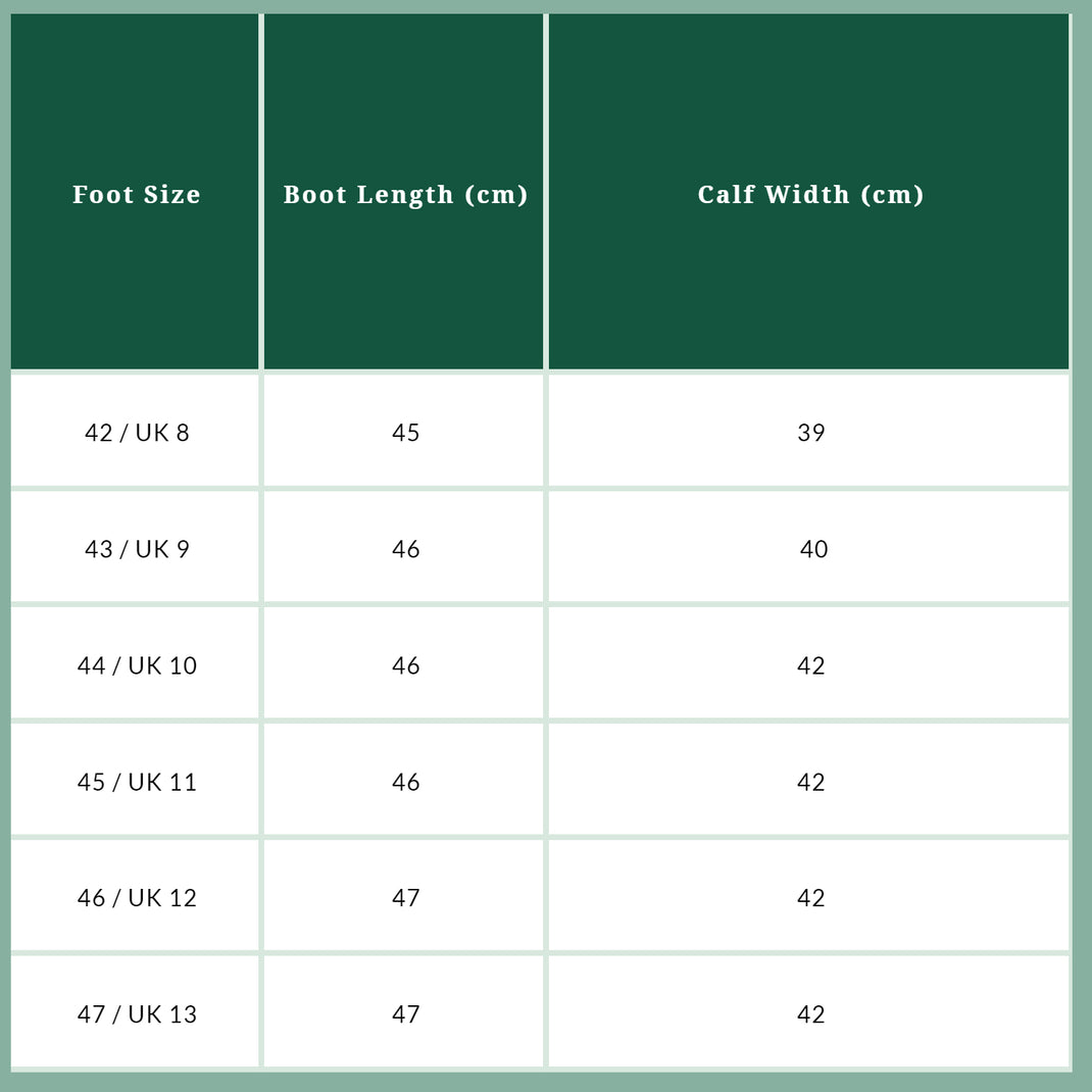 Long Boots Sizing Guide – Tuffa Boots