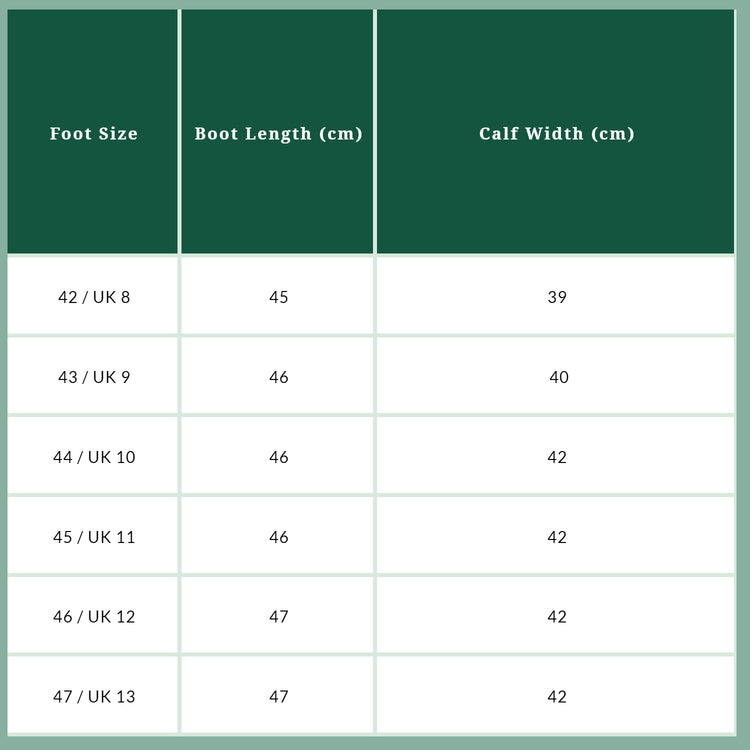 Long Boots Sizing Guide – Tuffa Boots