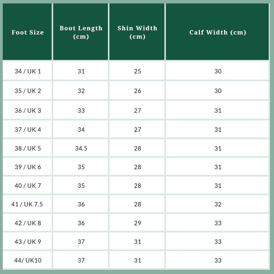 Long Boots Sizing Guide – Tuffa Boots