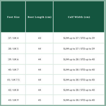 Long Boots Sizing Guide – Tuffa Boots